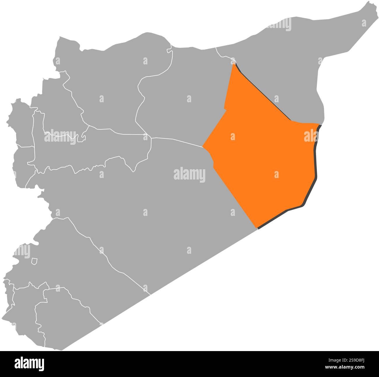 Map of Syria with the provinces, Deir ez-Zor is highlighted by orange ...