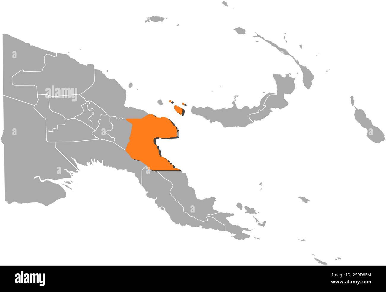 Map of Papua New Guinea with the provinces, Morobe is highlighted by ...