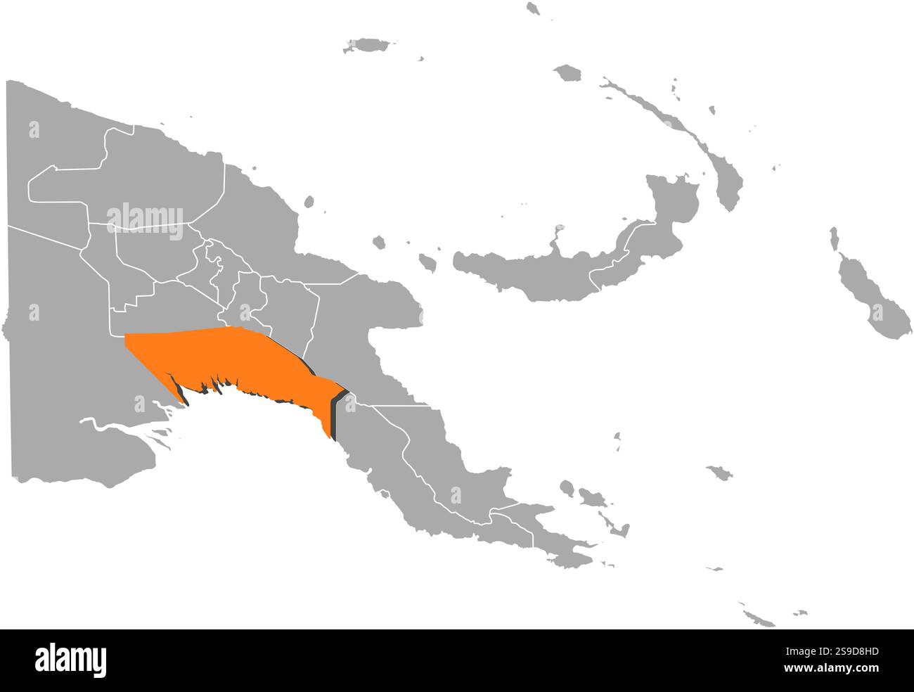 Map of Papua New Guinea with the provinces, Gulf is highlighted by ...