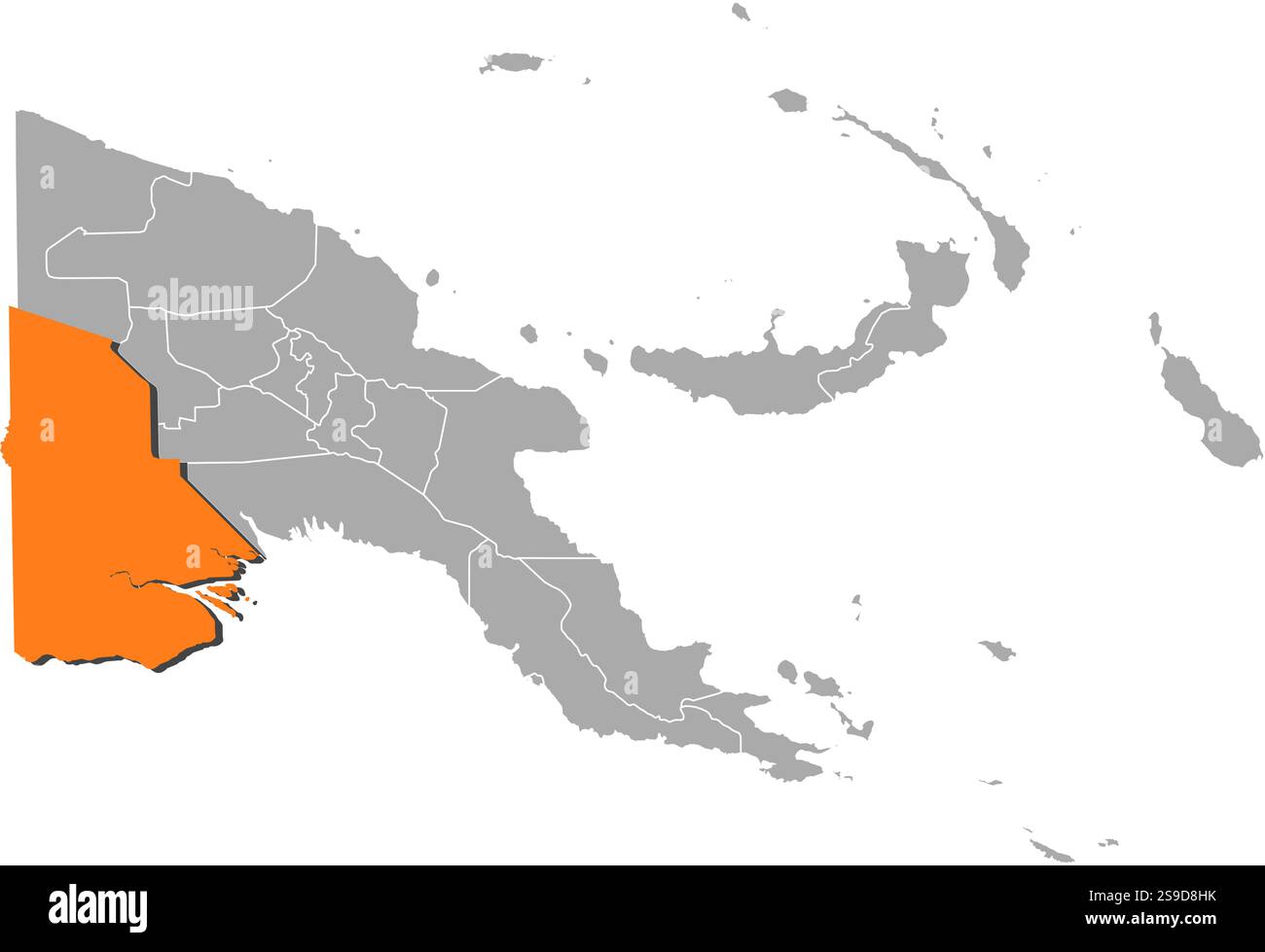 Map of Papua New Guinea with the provinces, Western is highlighted by ...