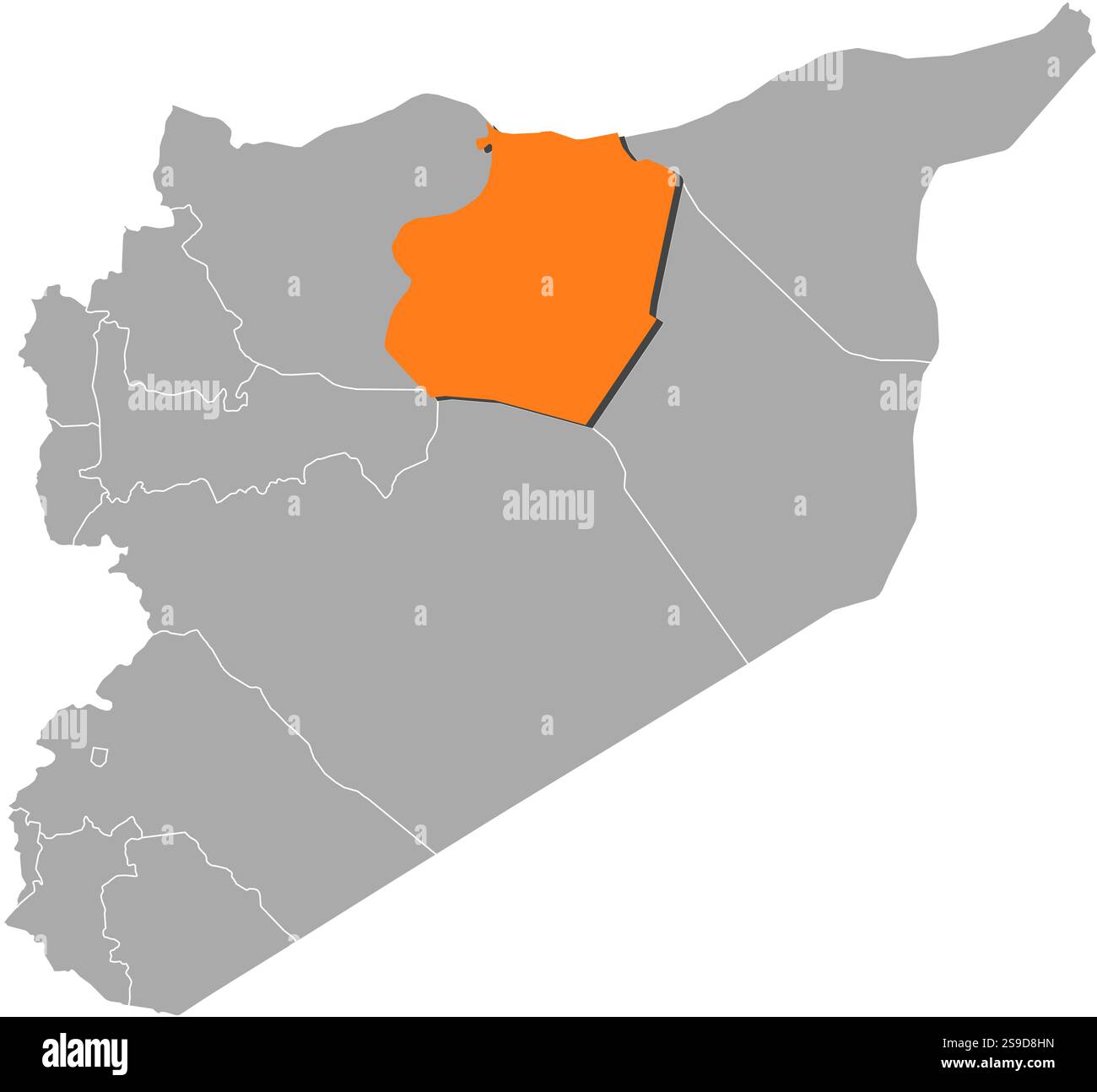 Map of Syria with the provinces, Ar-Raqqah is highlighted by orange ...