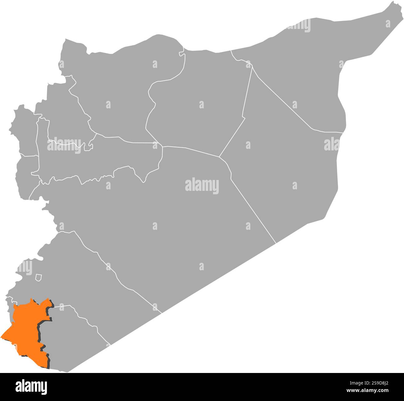 Map of Syria with the provinces, Daraa is highlighted by orange Stock ...