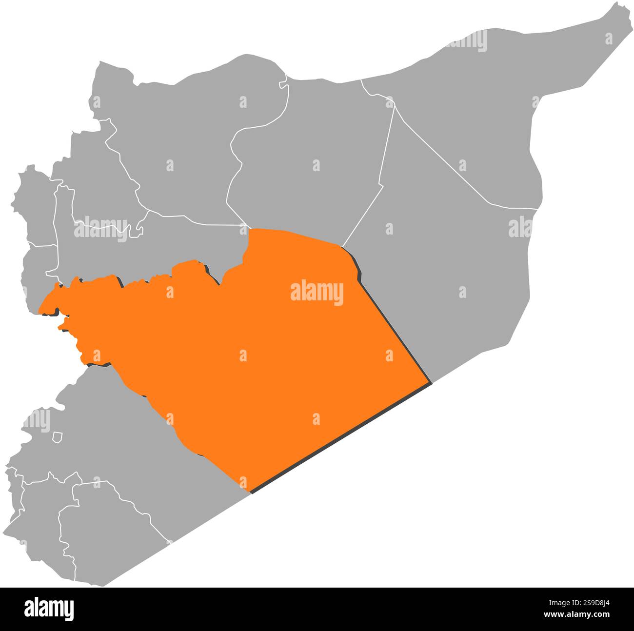 Map of Syria with the provinces, Homs is highlighted by orange Stock ...
