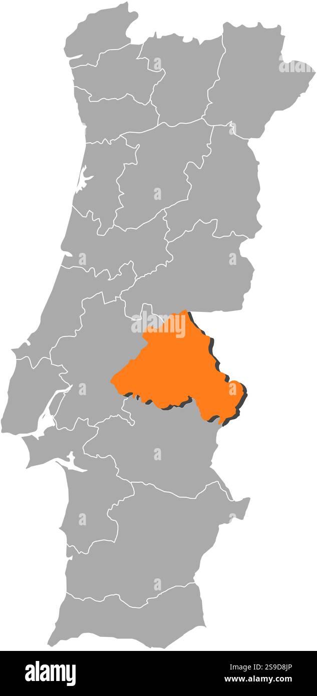 Map of Portugal with the provinces, Portalegre is highlighted by orange ...