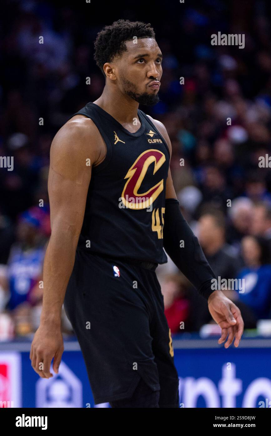 Cleveland Cavaliers' Donovan Mitchell looks on during the NBA ...