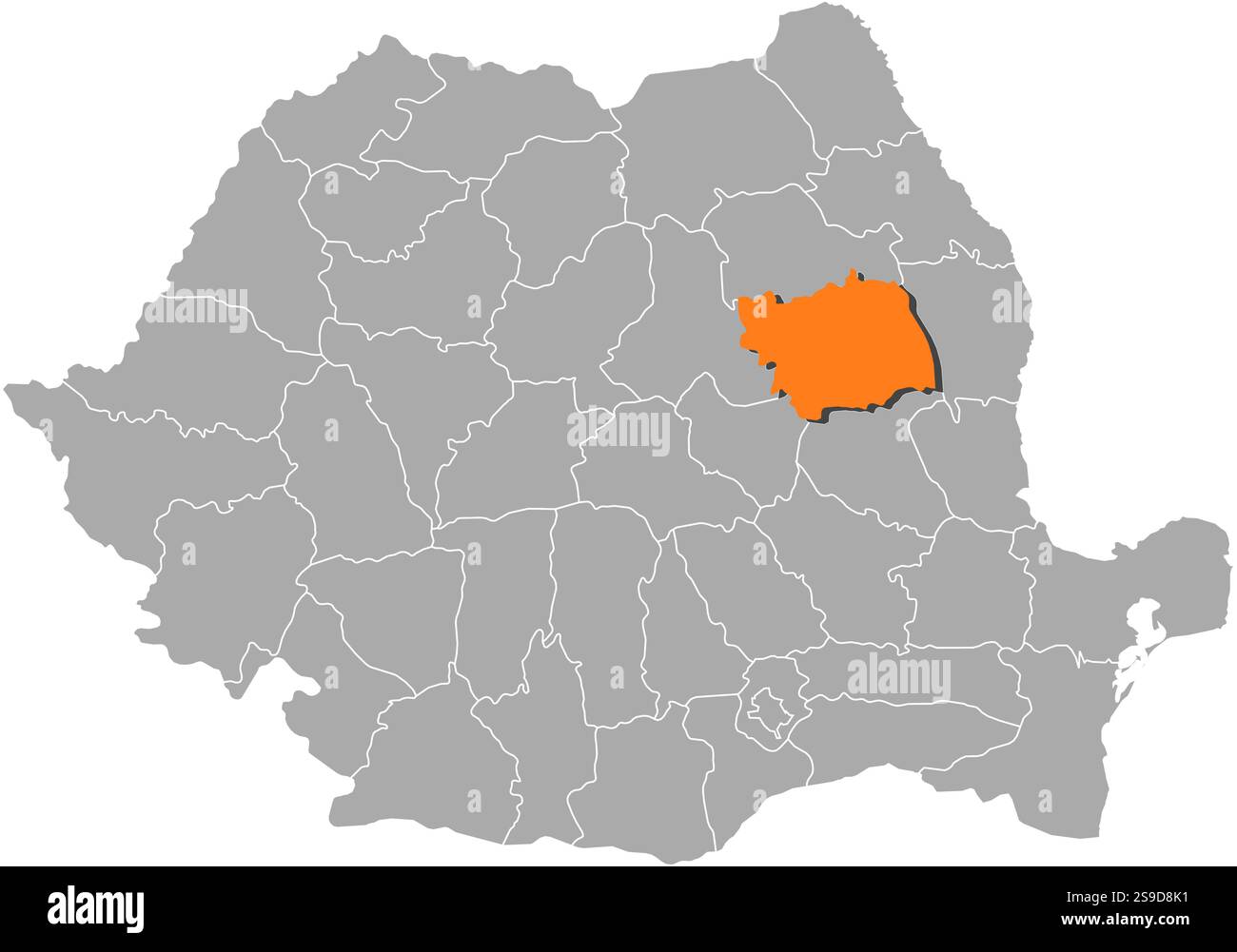 Map of Romania with the provinces, Bacau is highlighted by orange Stock ...