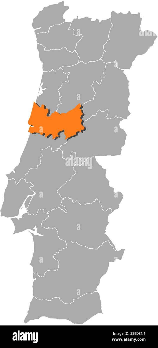 Map of Portugal with the provinces, Coimbra is highlighted by orange ...