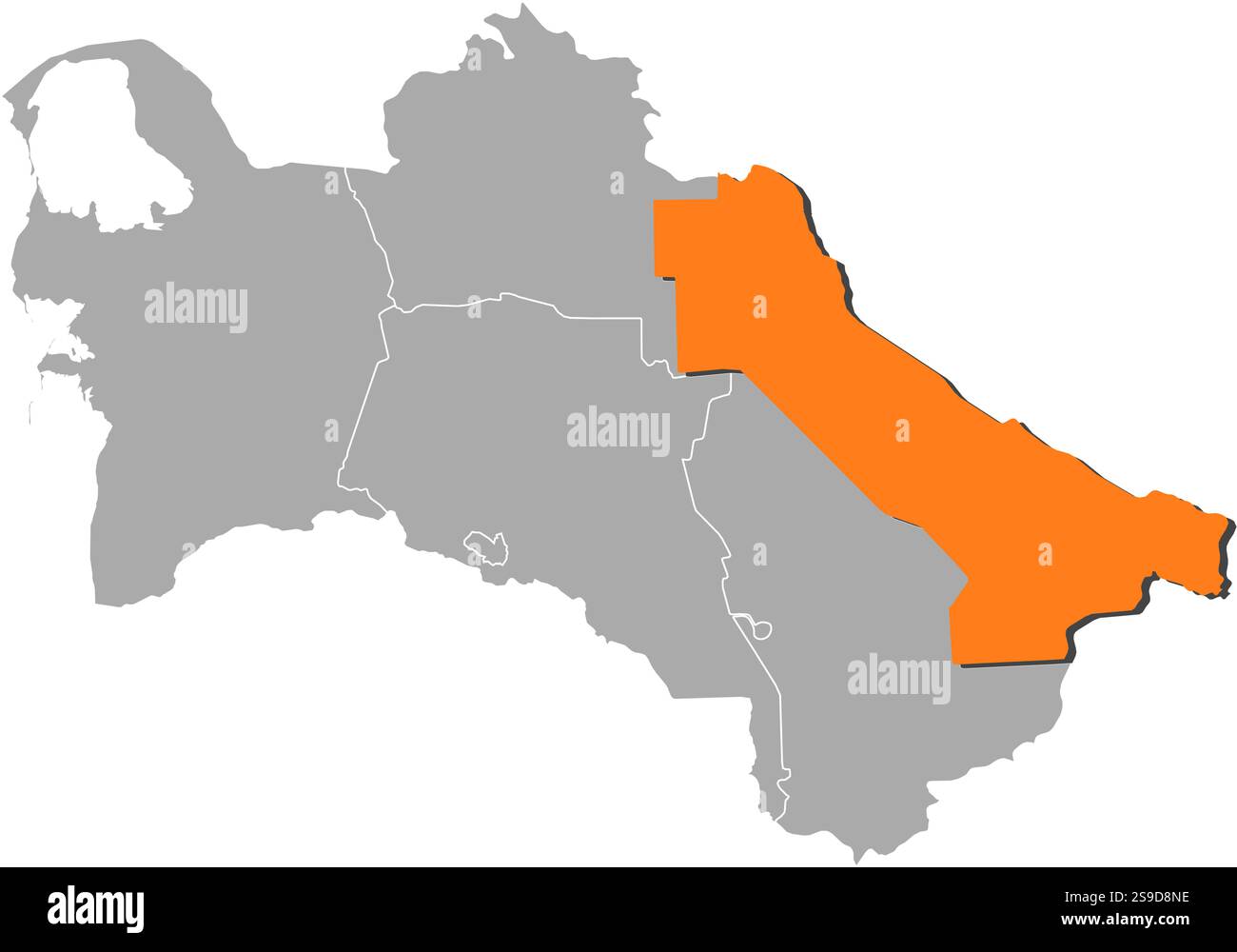 Map of Turkmenistan with the provinces, Lebap is highlighted by orange ...
