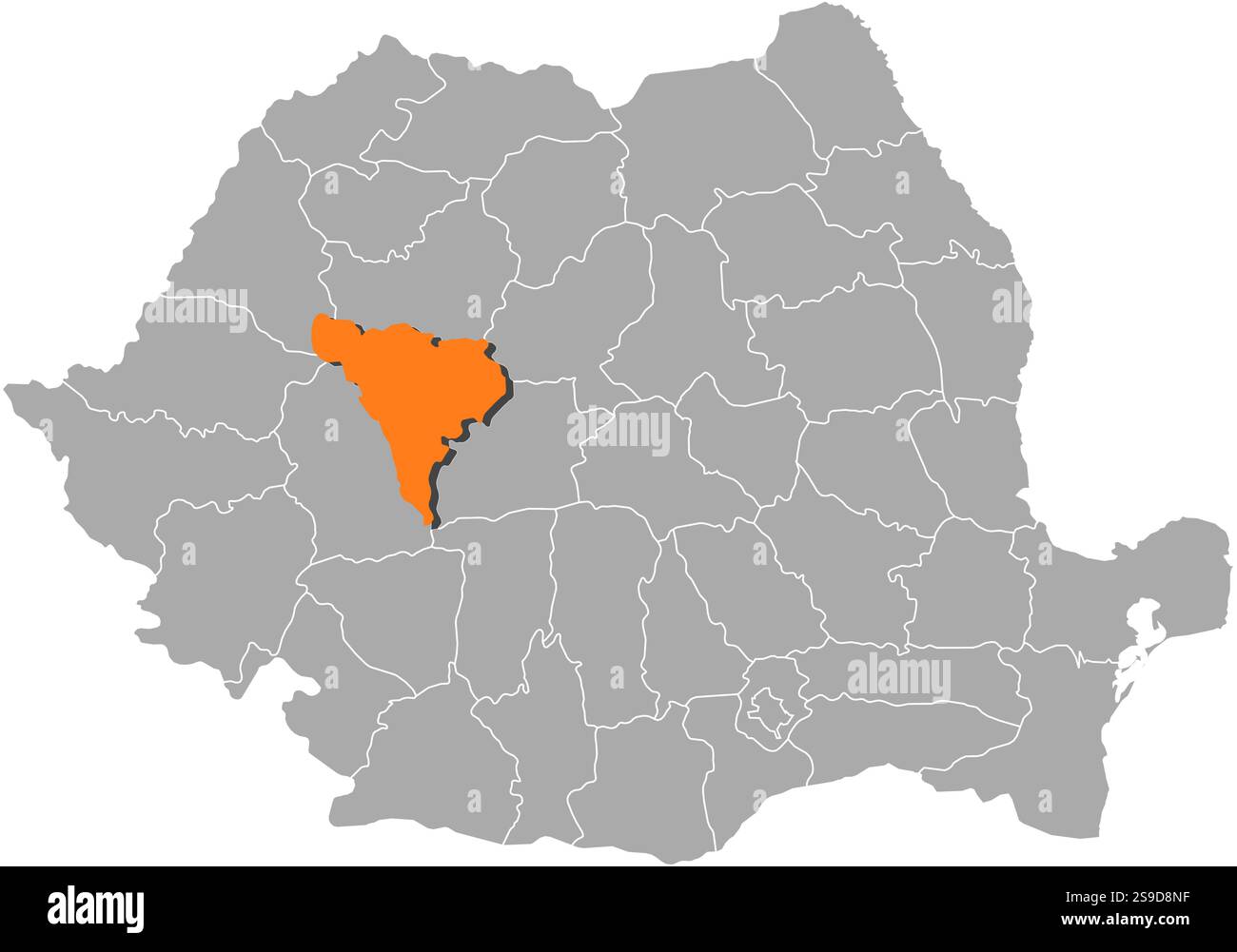 Map of Romania with the provinces, Alba is highlighted by orange Stock ...
