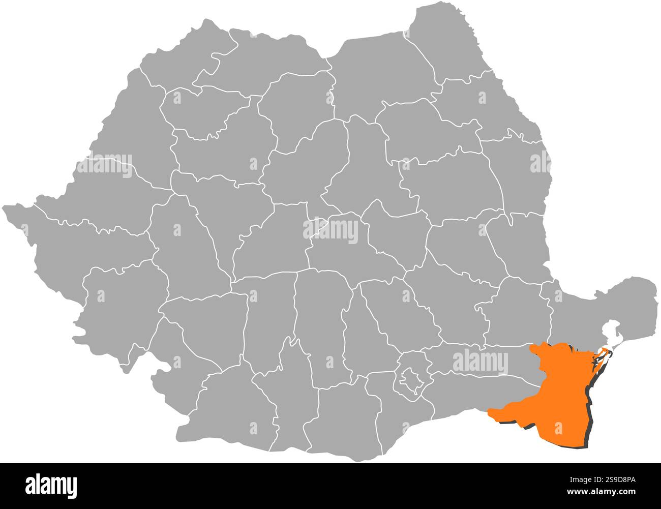 Map of Romania with the provinces, Constanta is highlighted by orange ...