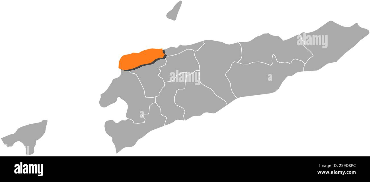 Map of East Timor with the provinces, Liquica is highlighted by orange ...