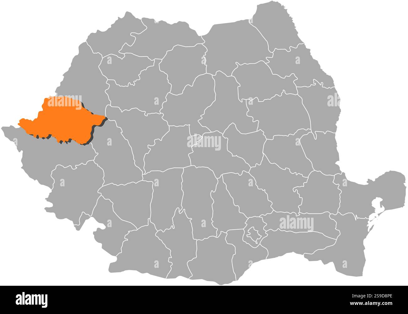 Map of Romania with the provinces, Arad is highlighted by orange Stock ...