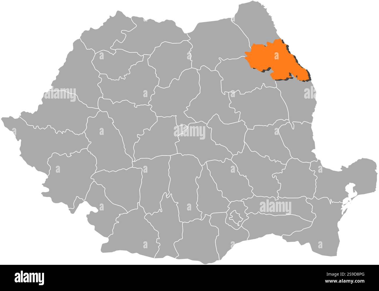 Map of Romania with the provinces, Iasi is highlighted by orange Stock ...
