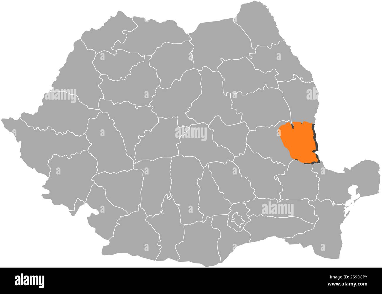 Map of Romania with the provinces, Galati is highlighted by orange ...