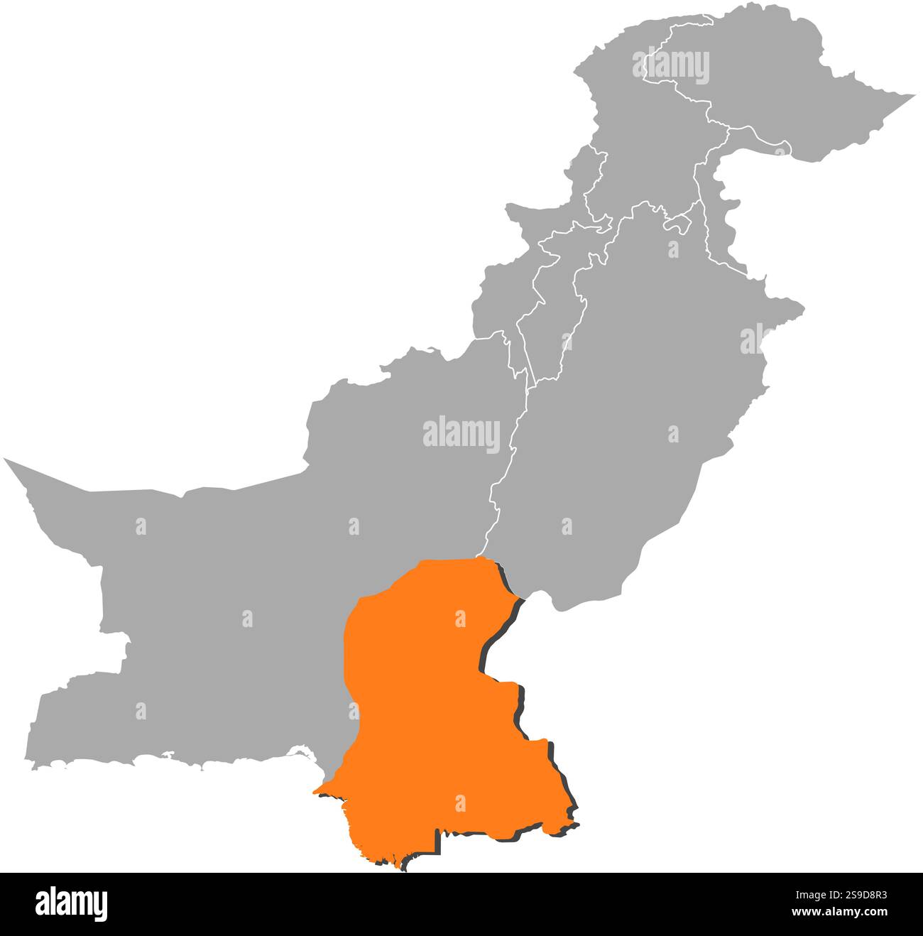 Map of Pakistan with the provinces, Sindh is highlighted by orange ...