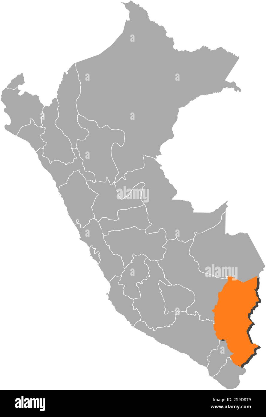 Map of Peru with the provinces, Puno is highlighted by orange Stock ...