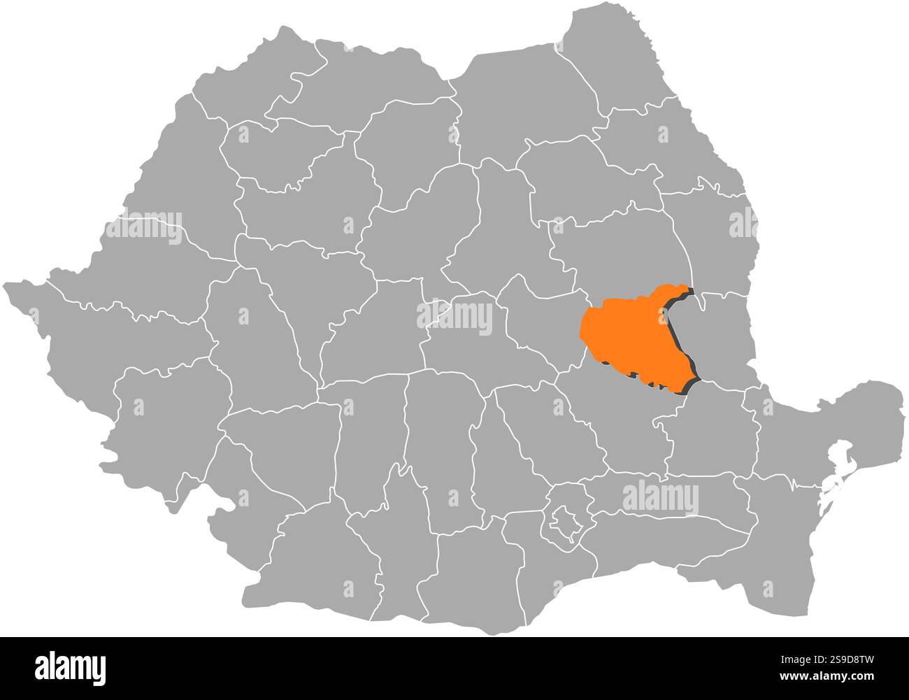 Map of Romania with the provinces, Vrancea is highlighted by orange ...