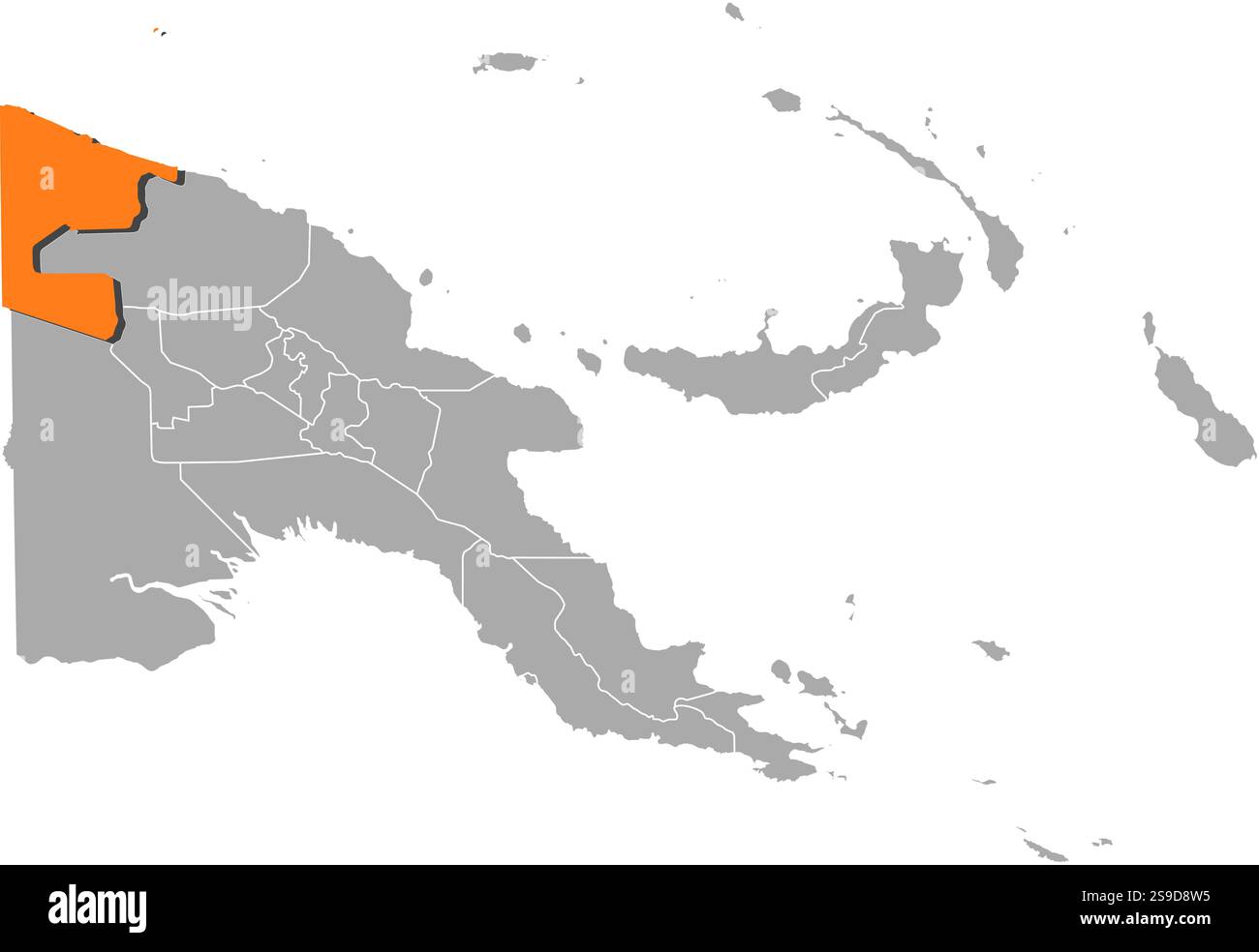 Map of Papua New Guinea with the provinces, Sandaun is highlighted by ...
