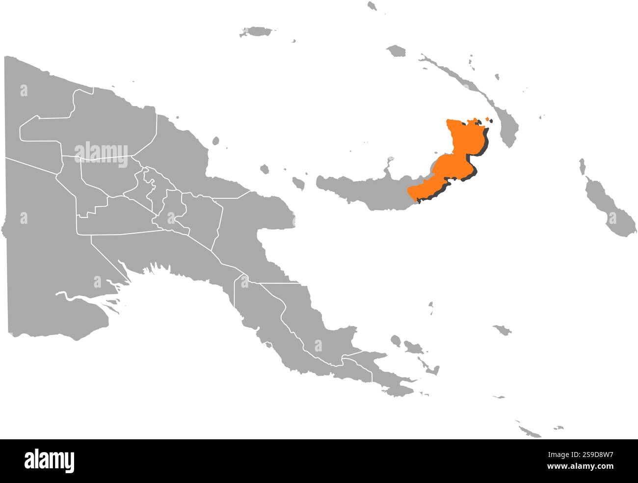 Map of Papua New Guinea with the provinces, East New Britain is ...