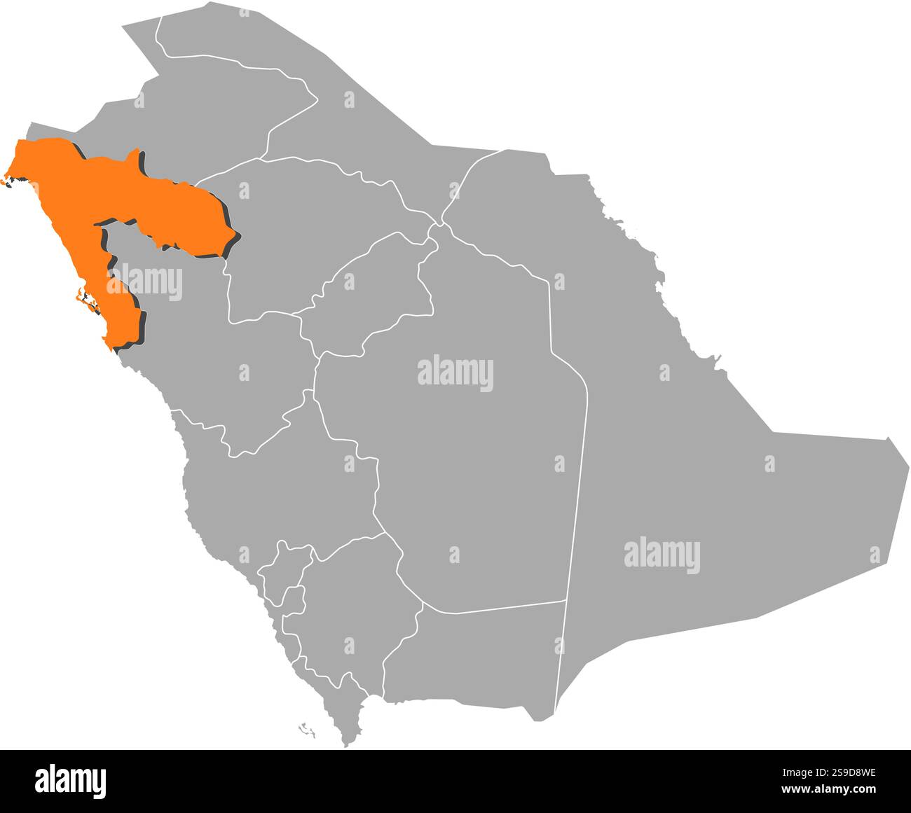 Map of Saudi Arabia with the provinces, Tabuk is highlighted by orange ...