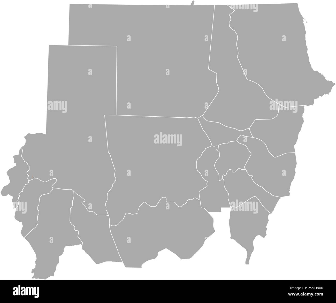 Map of Sudan with the provinces, West Darfur is highlighted by orange ...