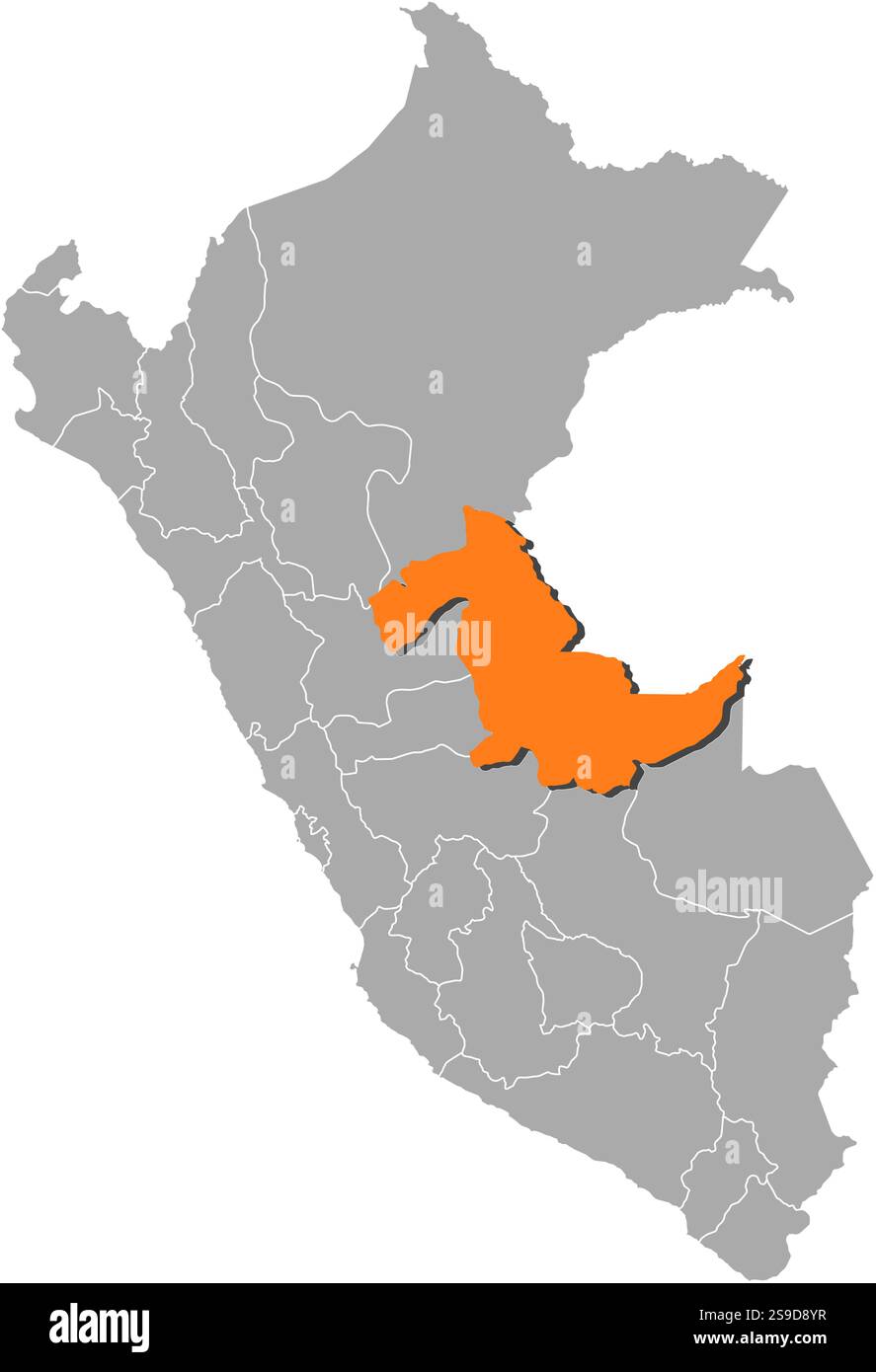 Map of Peru with the provinces, Ucayali is highlighted by orange Stock ...