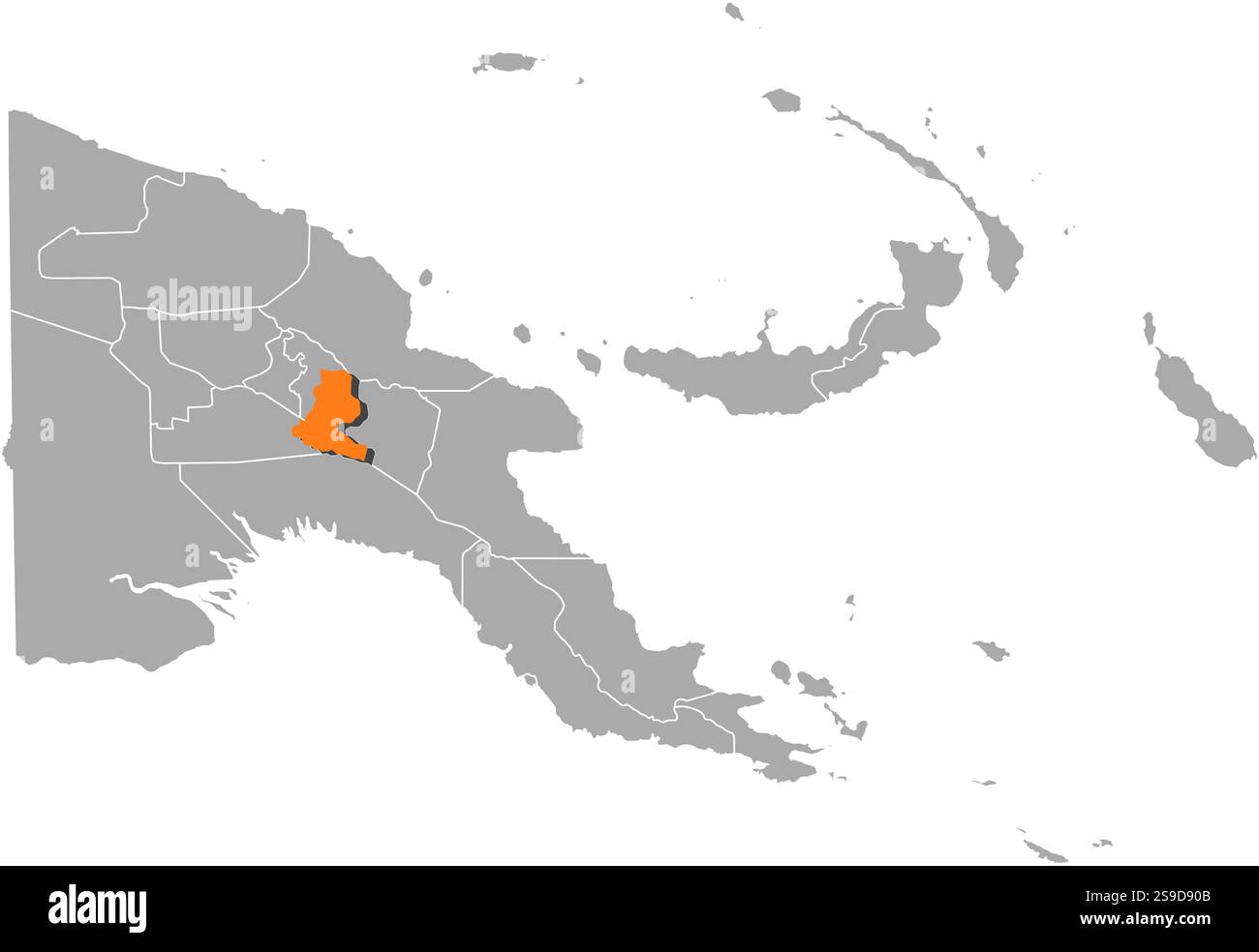 Map of Papua New Guinea with the provinces, Simbu is highlighted by ...