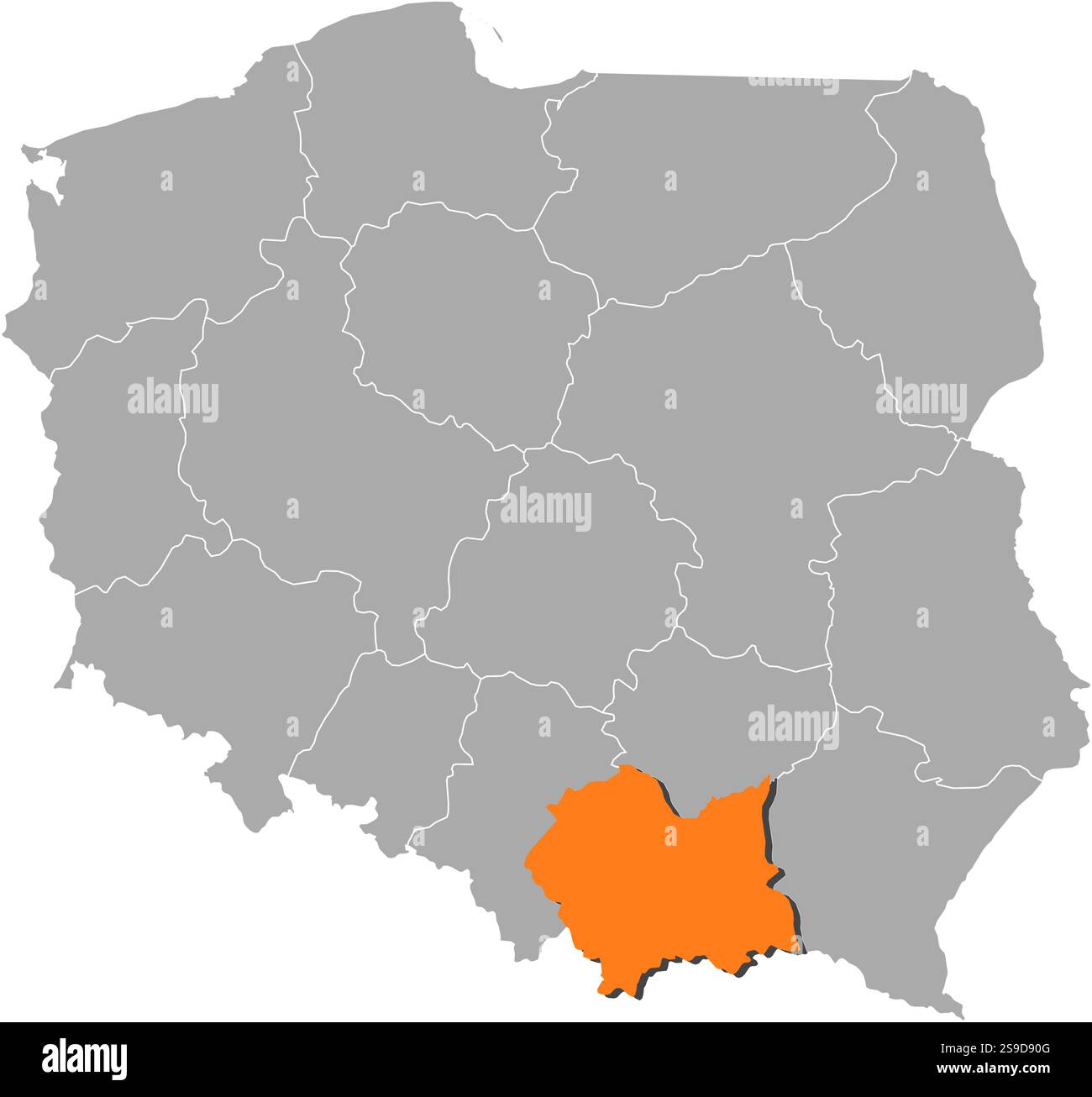 Map of Poland with the provinces, Lesser Poland is highlighted by ...