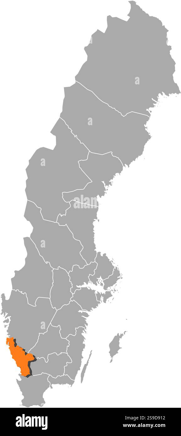 Map of Sweden with the provinces, Halland County is highlighted by ...