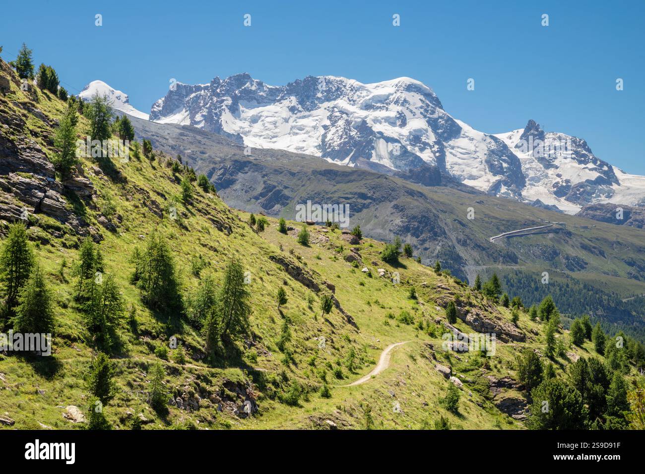 The Walliser alps with the Breithorn peak over the Zermatt in Mattertal ...