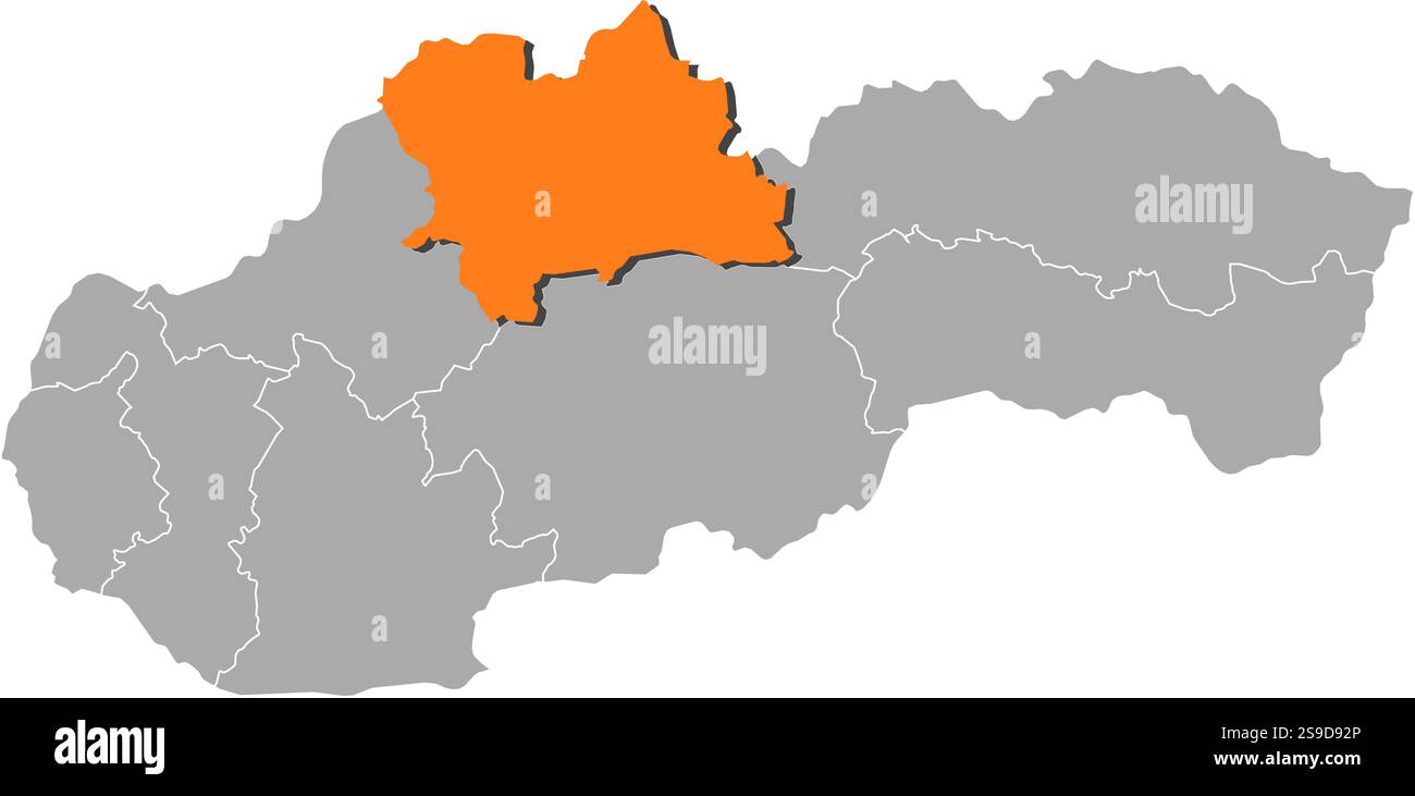 Map of Slovakia with the provinces, Zilina is highlighted by orange ...