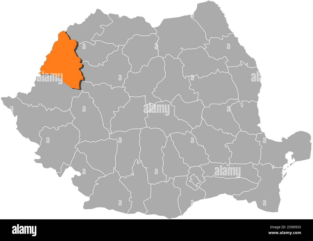 Map of Romania with the provinces, Bihor is highlighted by orange Stock ...