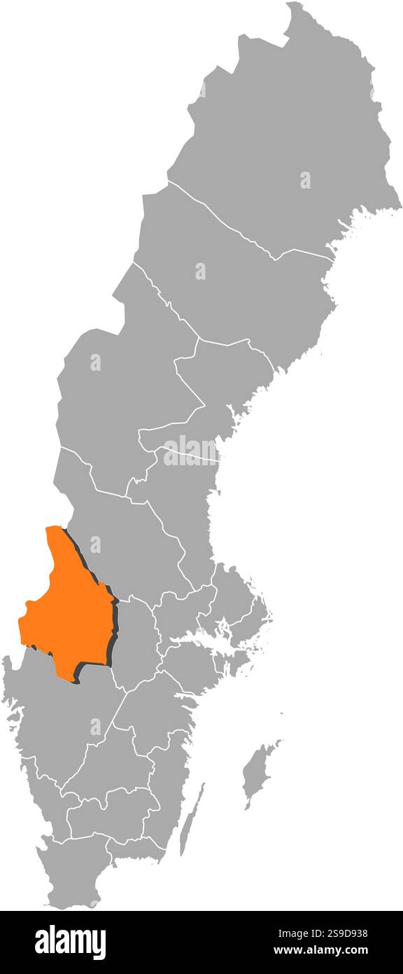 Map of Sweden with the provinces, Värmland County is highlighted by ...