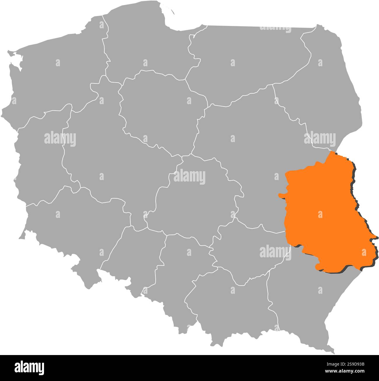 Map of Poland with the provinces, Lublin is highlighted by orange Stock ...