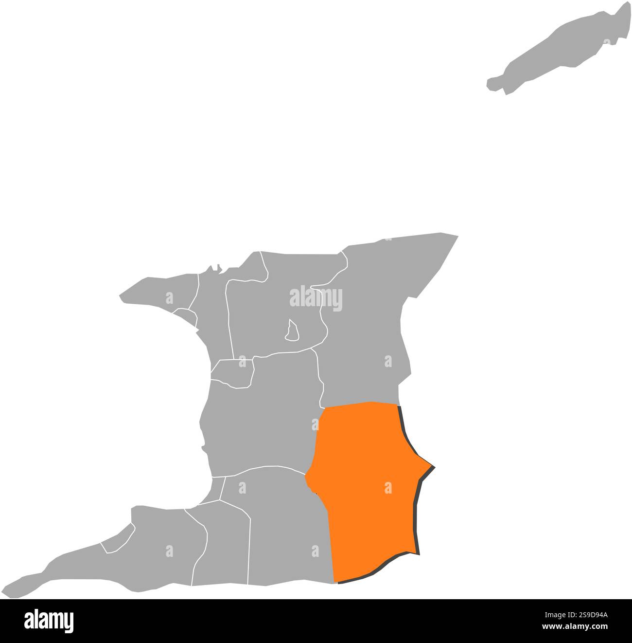 Map of Trinidad and Tobago with the provinces, Rio Claro-Mayaro is ...