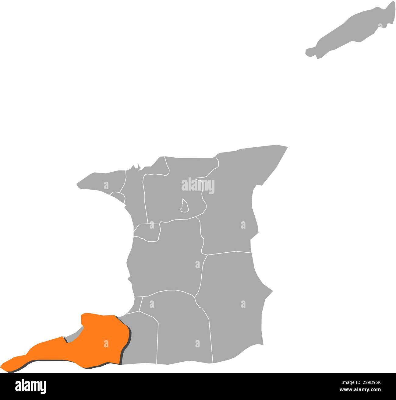 Map of Trinidad and Tobago with the provinces, Siparia is highlighted ...