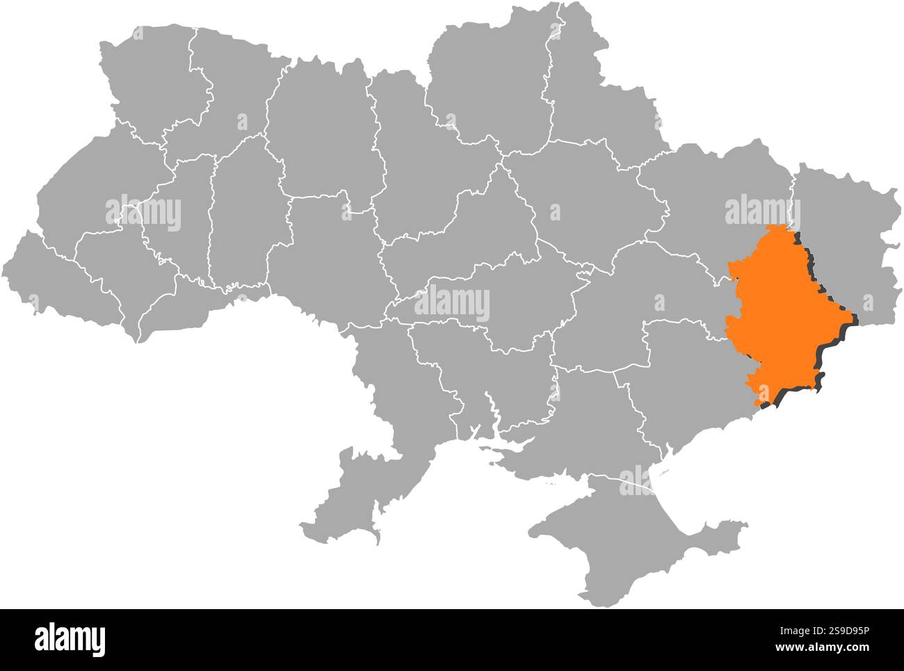 Map of Ukraine with the provinces, Donetsk is highlighted by orange ...