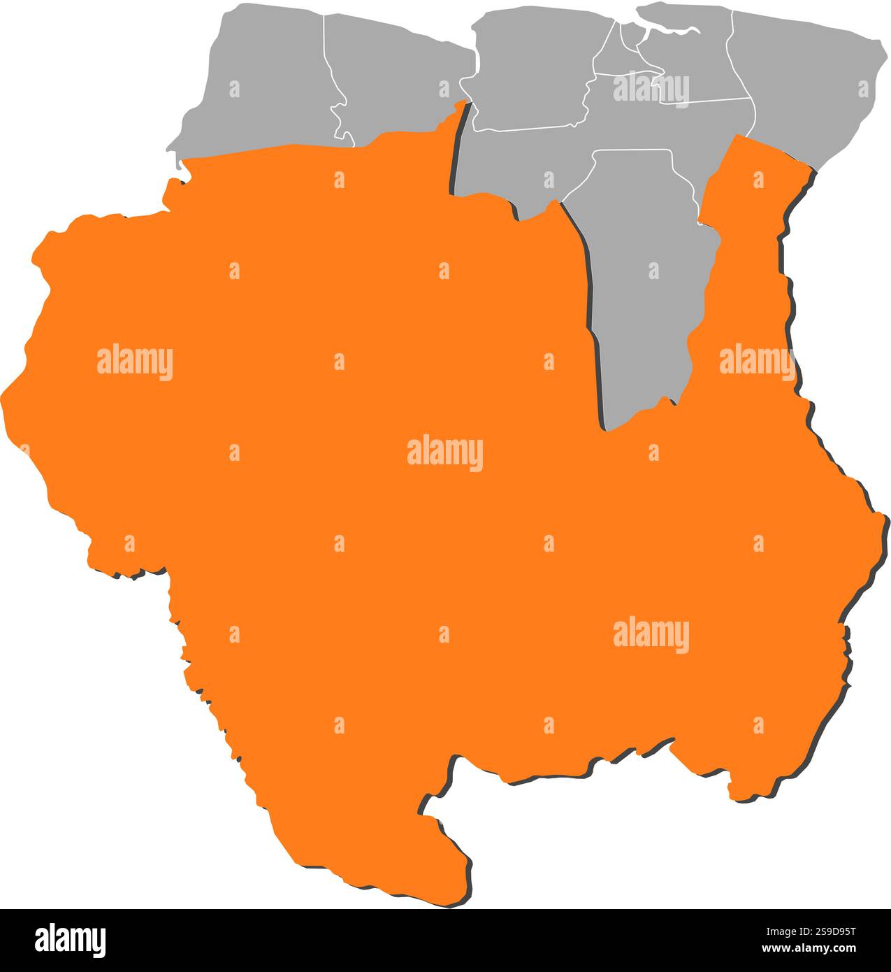 Map of Suriname with the provinces, Sipaliwini is highlighted by orange ...