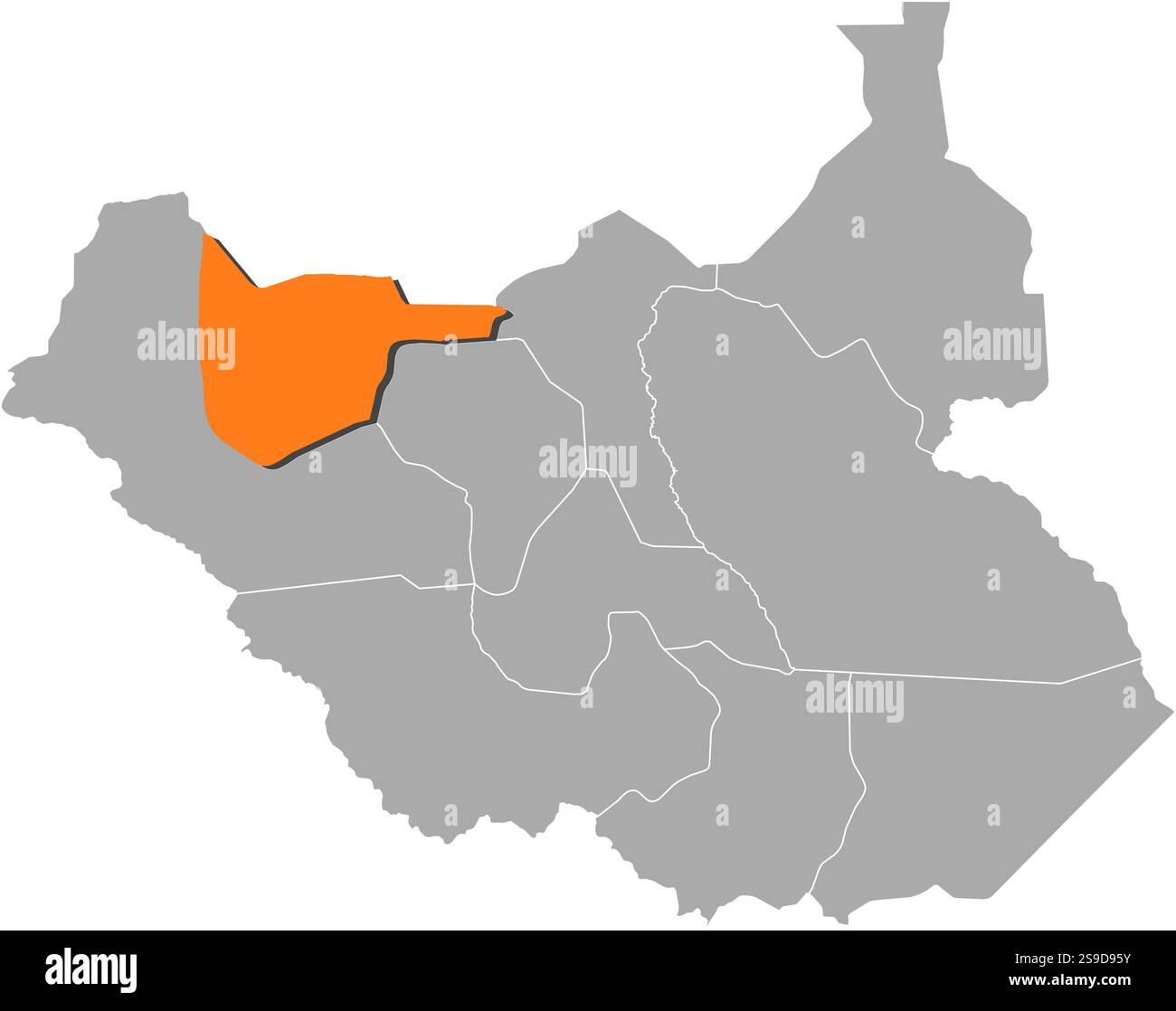 Map of South Sudan with the provinces, Northern Bahr el Ghazal is ...