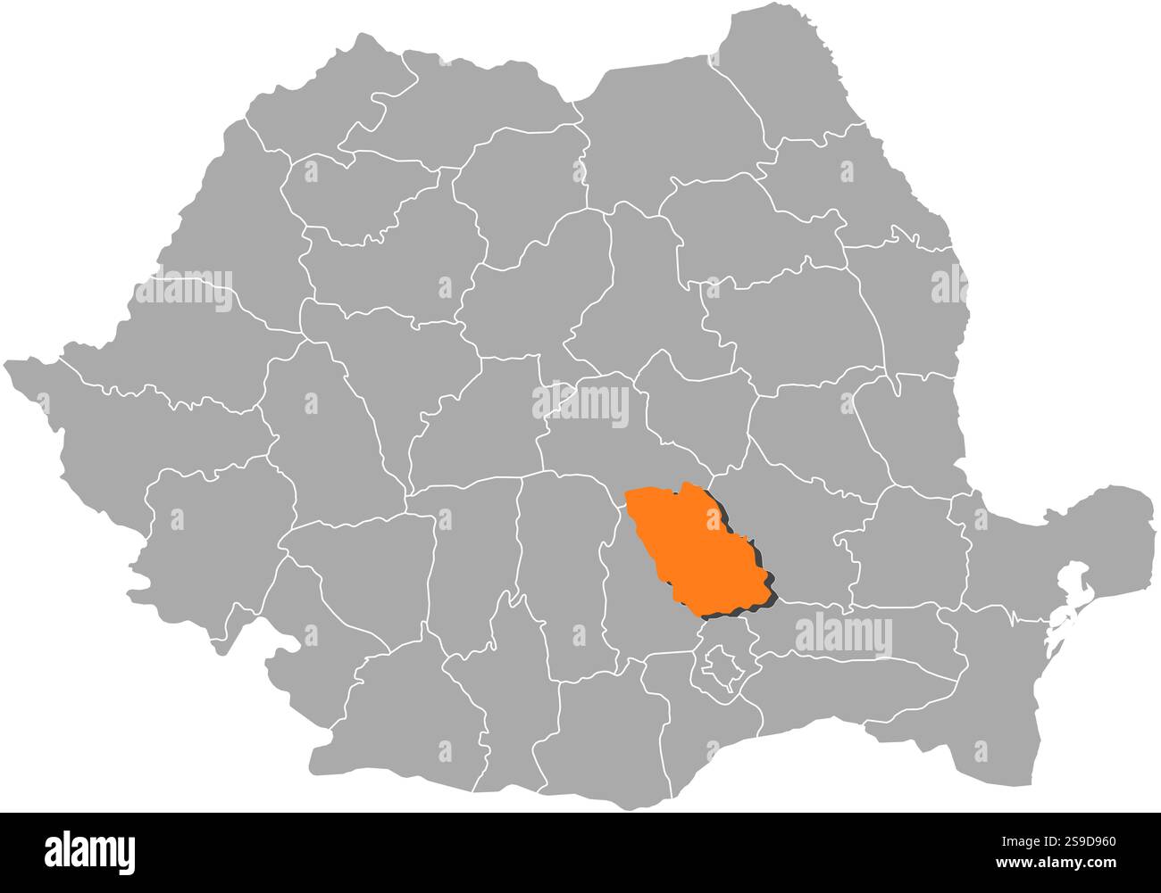 Map of Romania with the provinces, Prahova is highlighted by orange ...