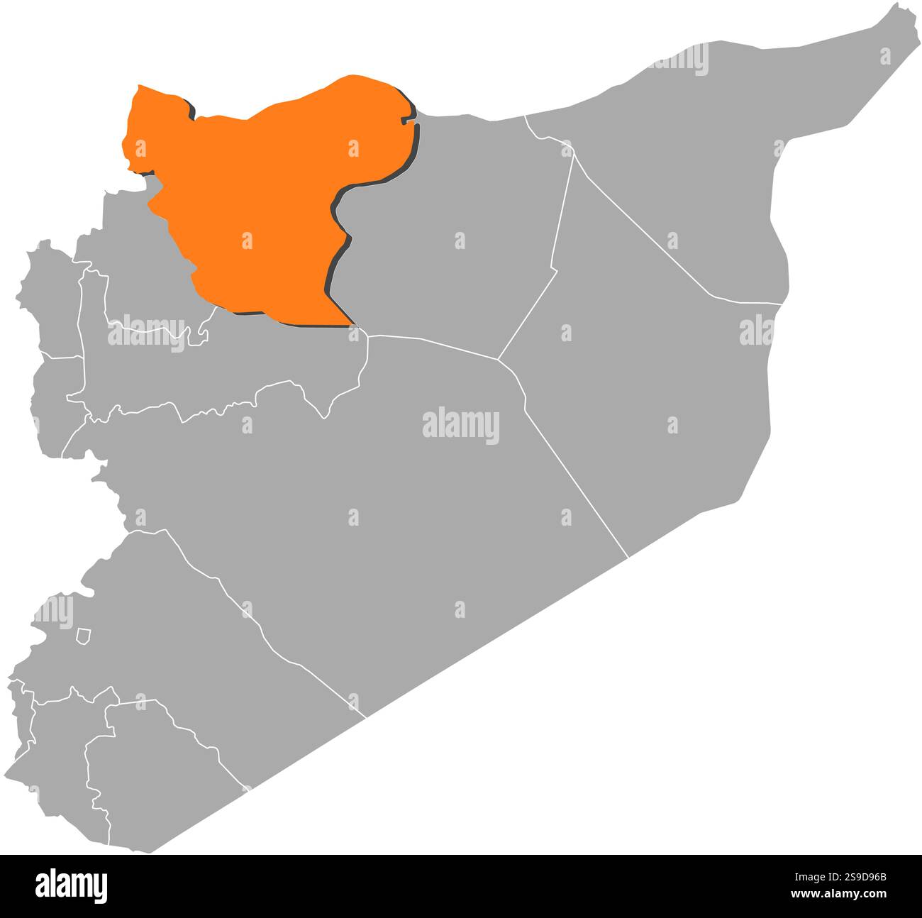 Map of Syria with the provinces, Aleppo is highlighted by orange Stock ...