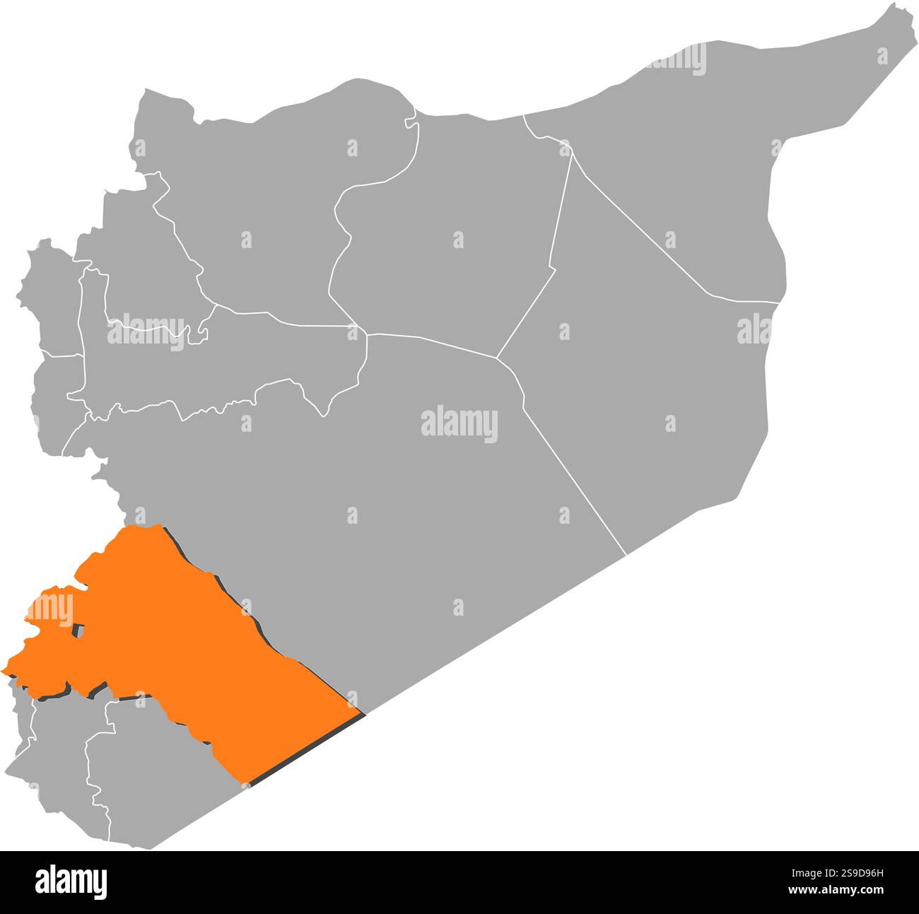 Map of Syria with the provinces, Rif Dimashq is highlighted by orange ...
