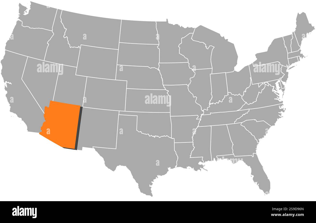 Map of United States with the provinces, Arizona is highlighted by ...