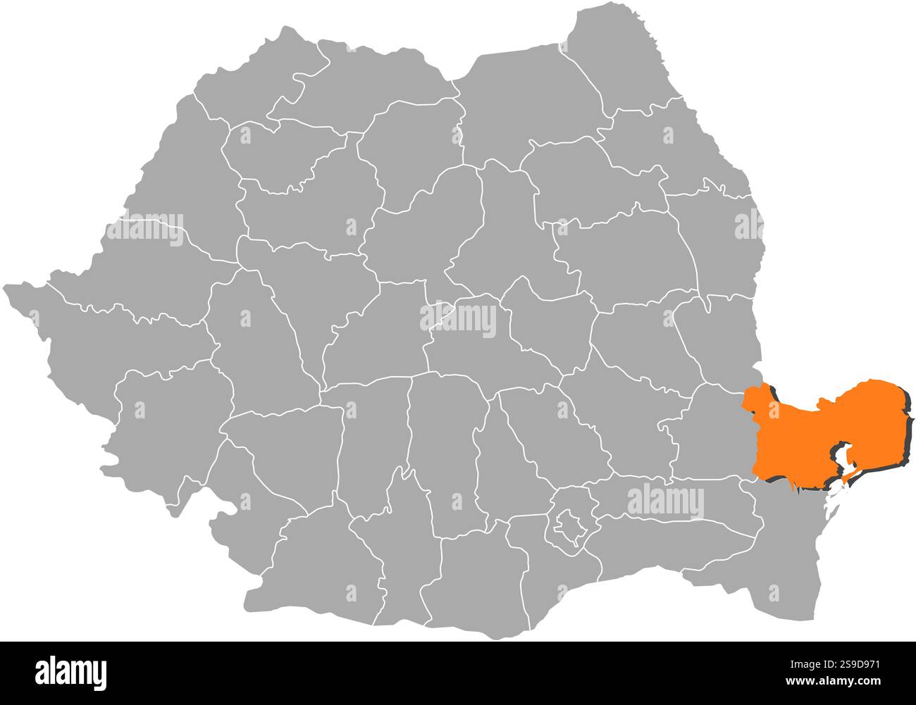 Map of Romania with the provinces, Tulcea is highlighted by orange ...