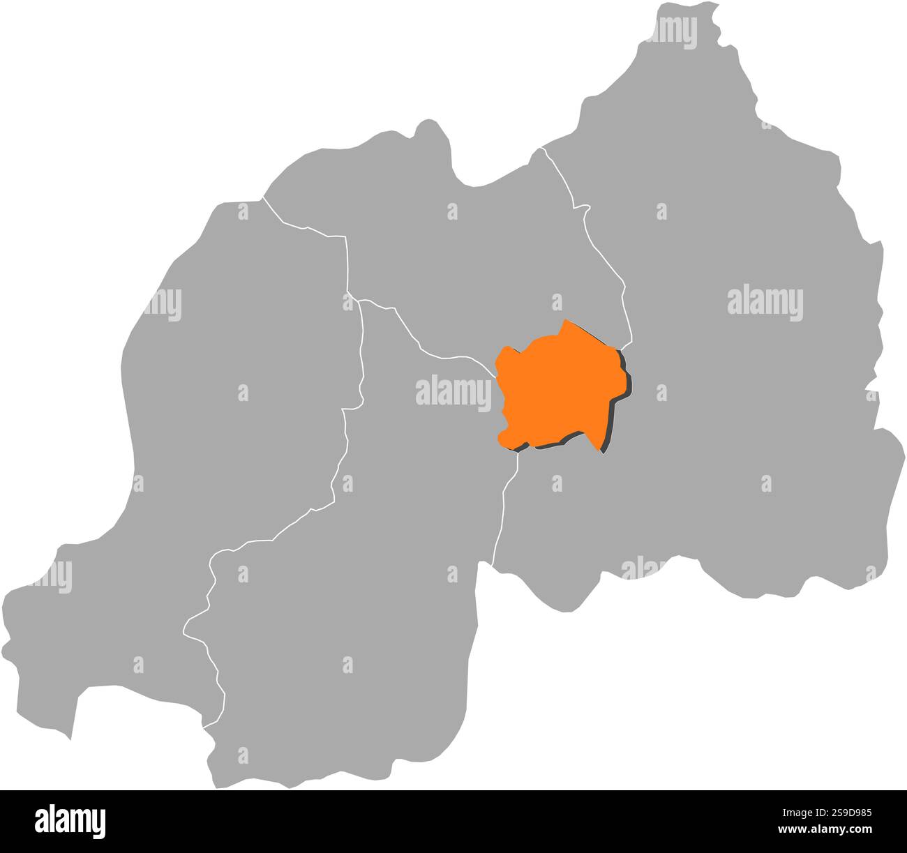 Map of Rwanda with the provinces, Kigali is highlighted by orange Stock ...