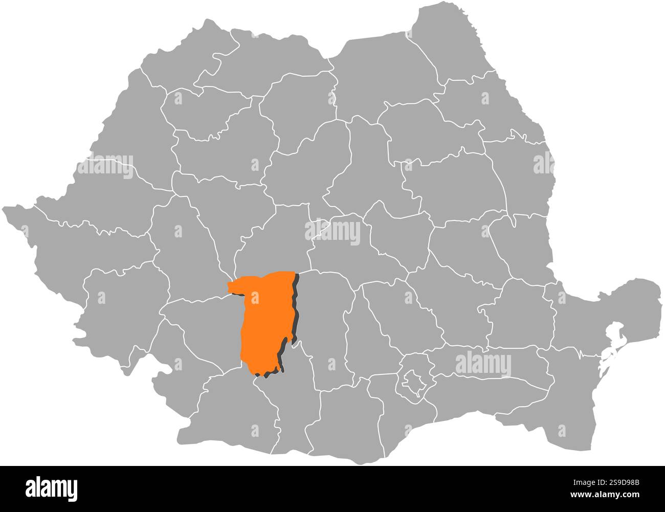 Map of Romania with the provinces, Vâlcea is highlighted by orange ...
