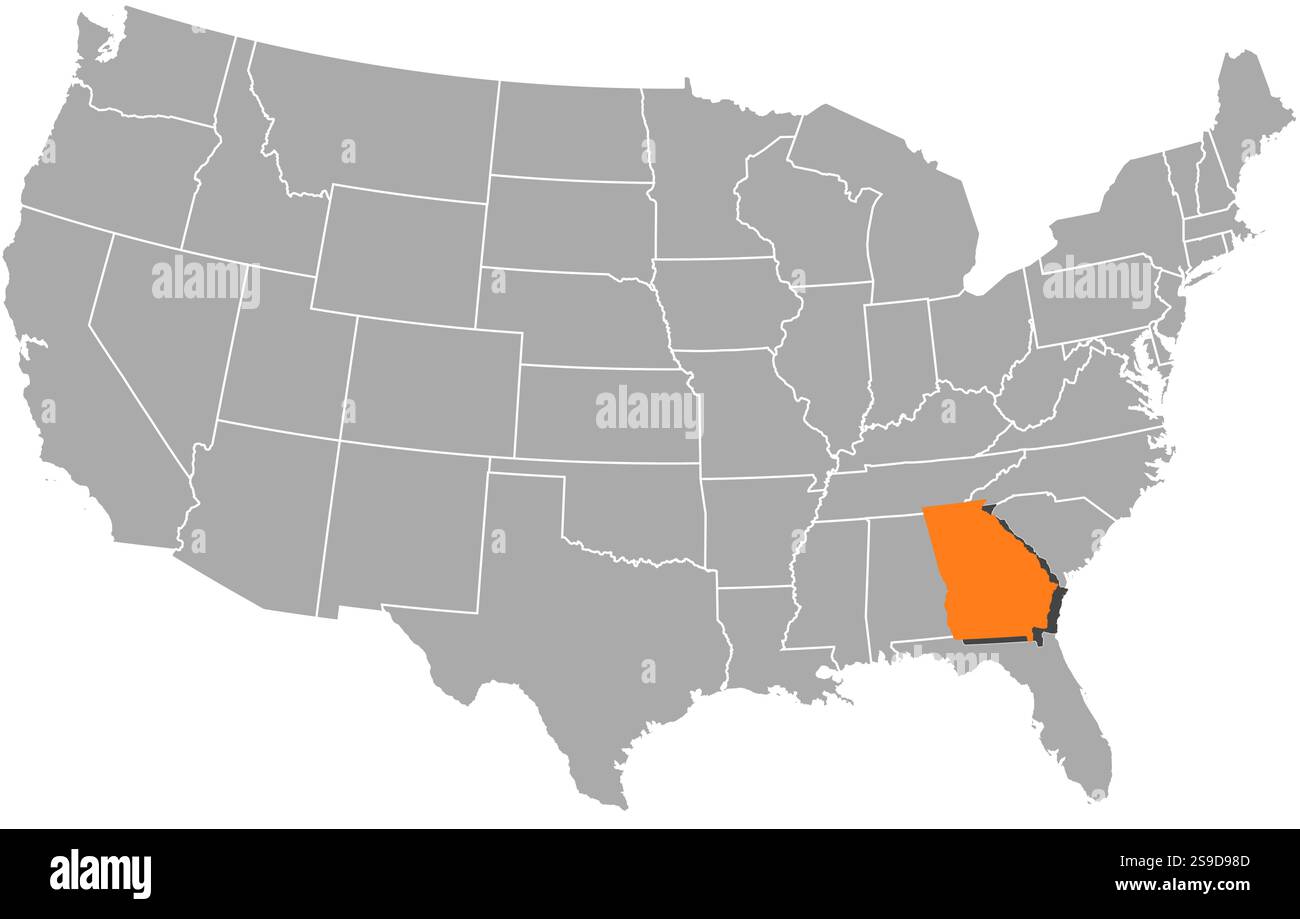 Map of United States with the provinces, Georgia is highlighted by ...
