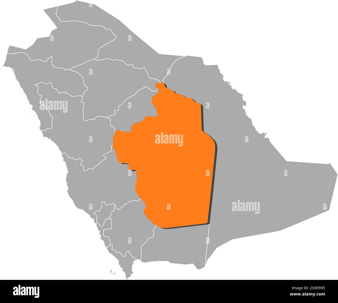 Map of Saudi Arabia with the provinces, Riyadh is highlighted by orange ...
