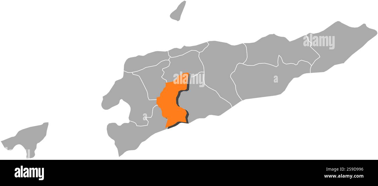 Map of East Timor with the provinces, Ainaro is highlighted by orange ...