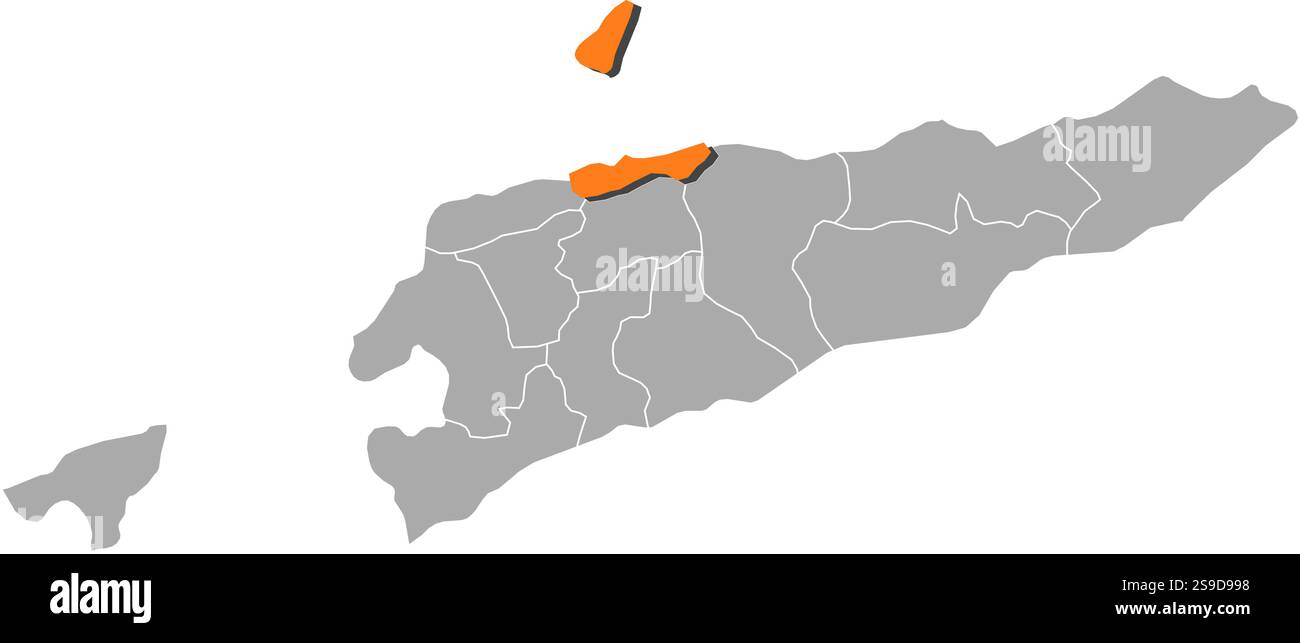 Map of East Timor with the provinces, Dili is highlighted by orange ...